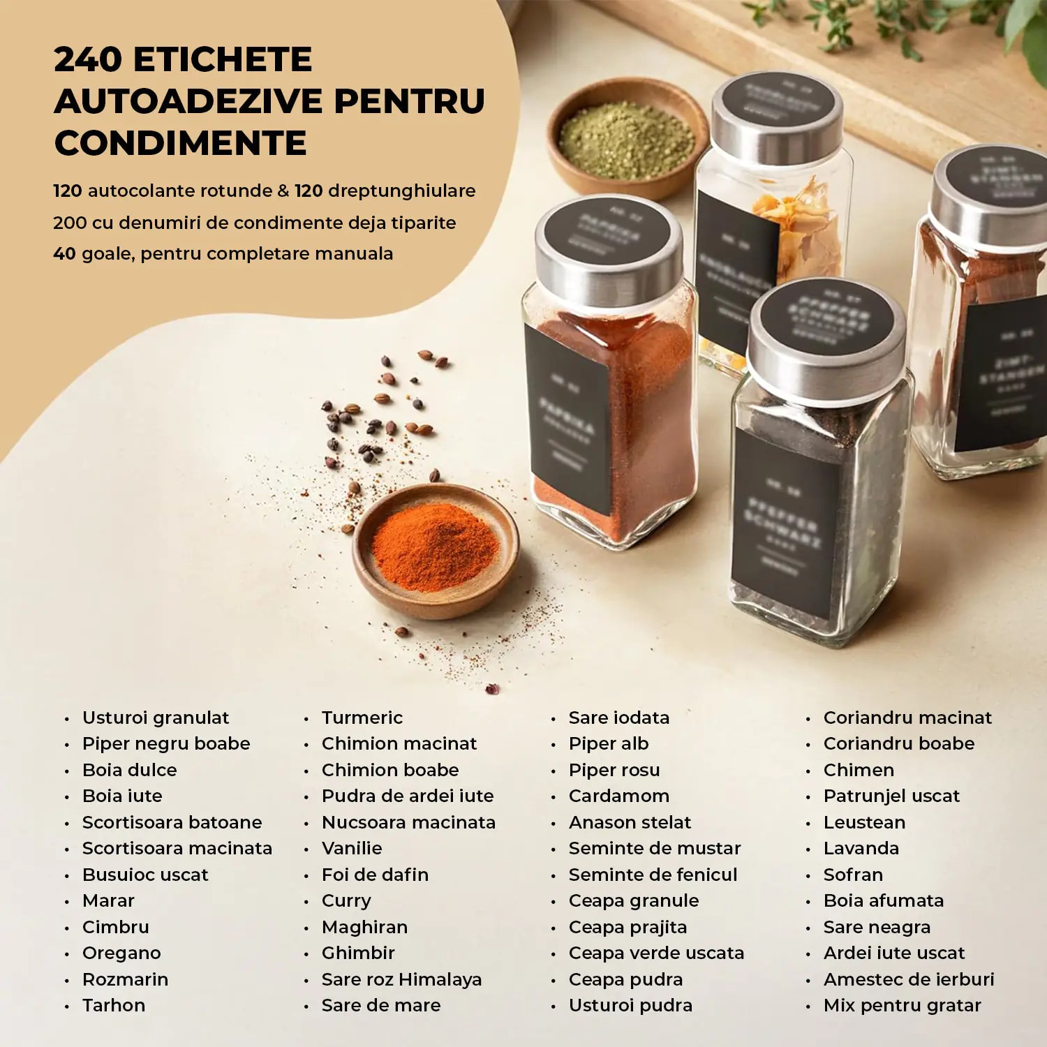 Set 24 Recipiente Condimente Elindor® din Sticla cu Capac din Inox, cu ...