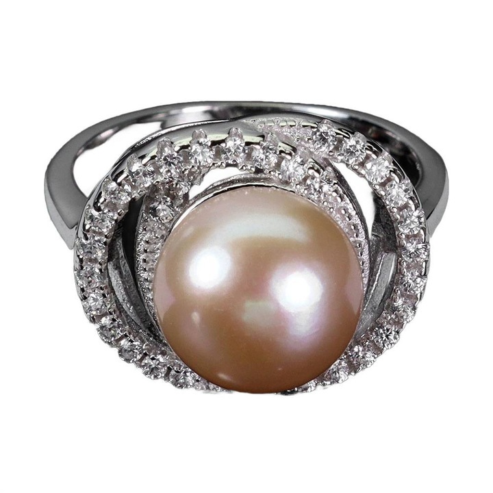 Inel argint 925 cu perla naturala si cyrkonii, Songea, 14, 17x13mm ...