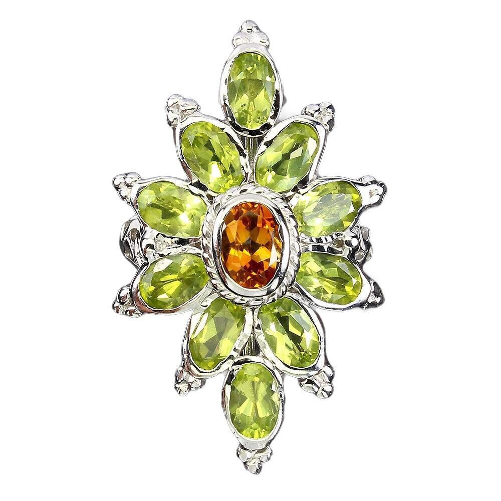 Inel din argint 925 cu citrin natural si peridot, 18 - eMAG.ro