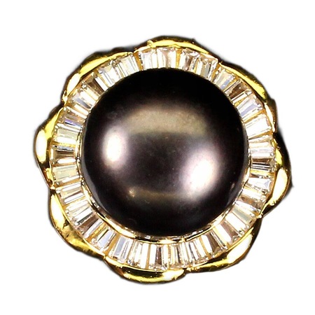 Inel Songea, perla neagra naturala, 17x16mm, marimea 12, aur 14K ...
