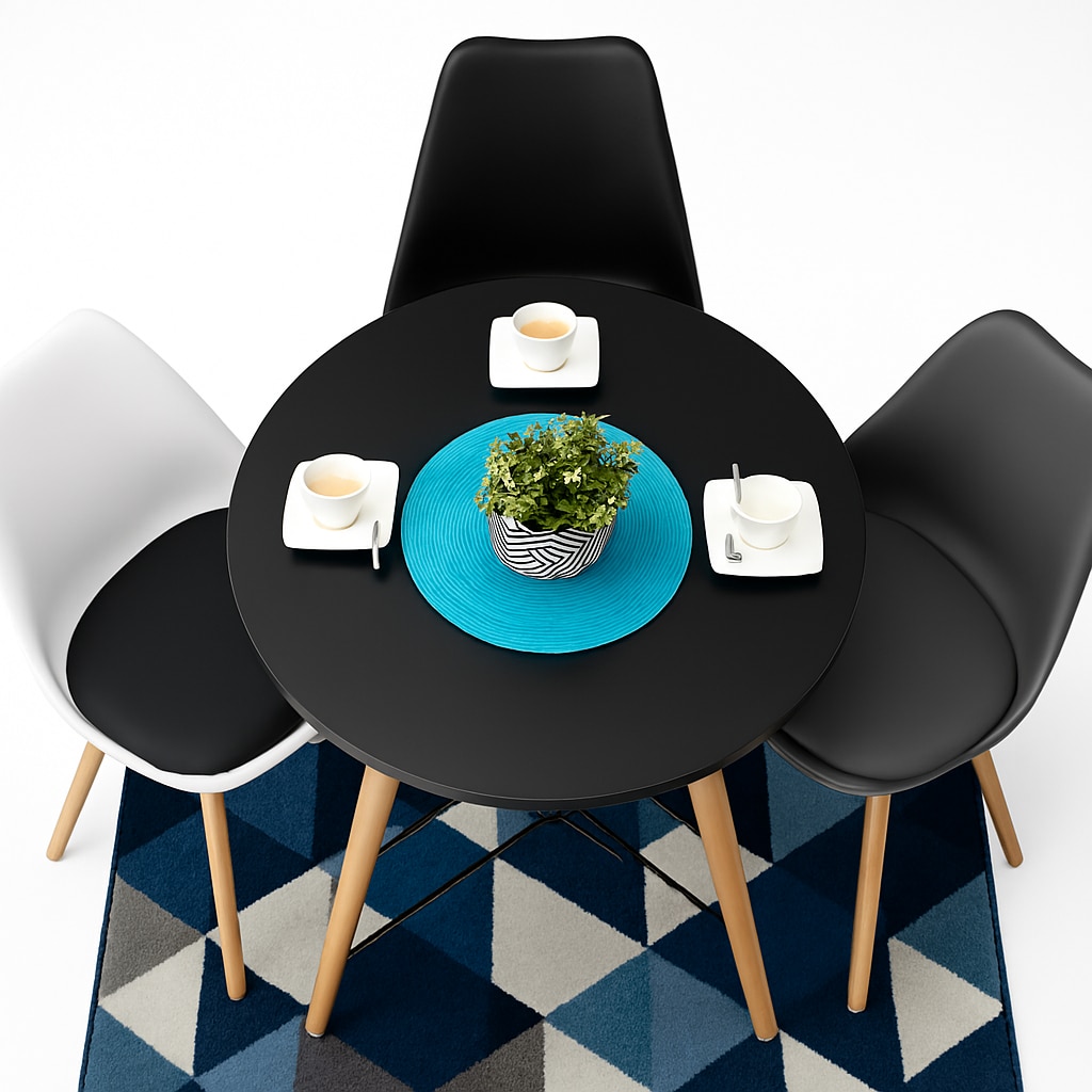 Masa Rotunda EBA, 80cm, Blat Negru, Picioare Lemn Fag, Inaltime 72cm ...