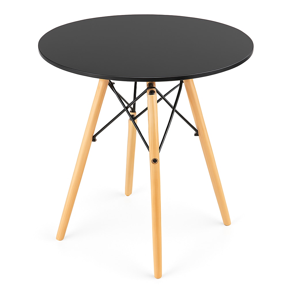 Masa Rotunda EBA, 80cm, Blat Negru, Picioare Lemn Fag, Inaltime 72cm ...