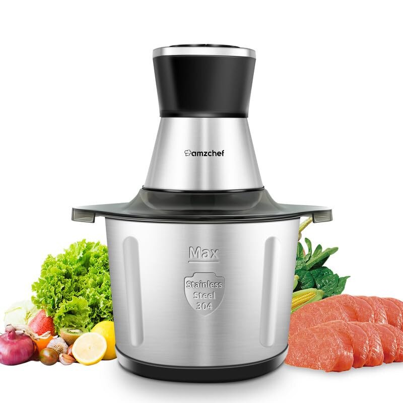 Tocator electric, AMZCHEF, 500W, 3L, metal, pentru carne, ceapa, fructe ...