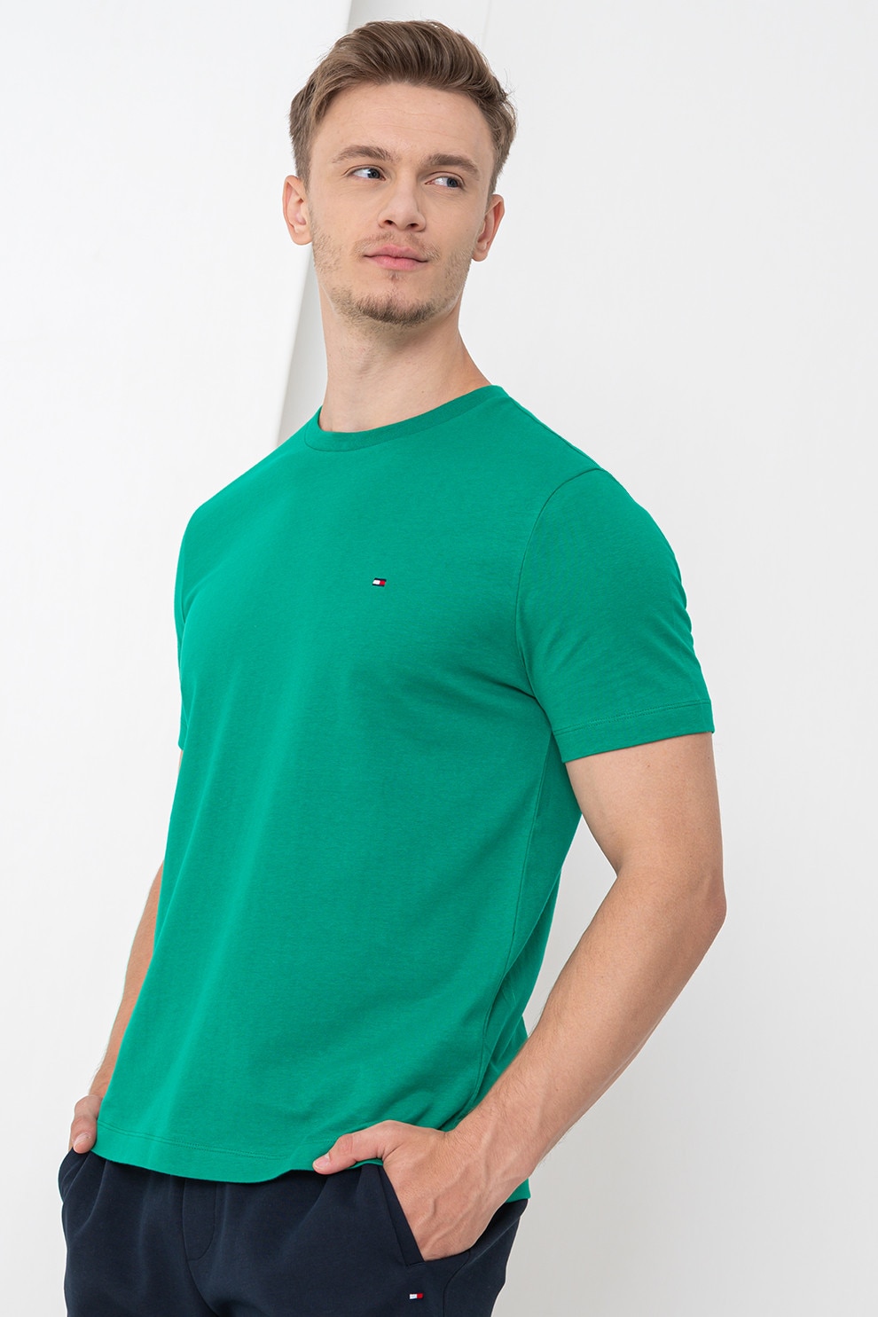 Tommy Hilfiger, Tricou din bumbac cu decolteu la baza gatului - eMAG.ro