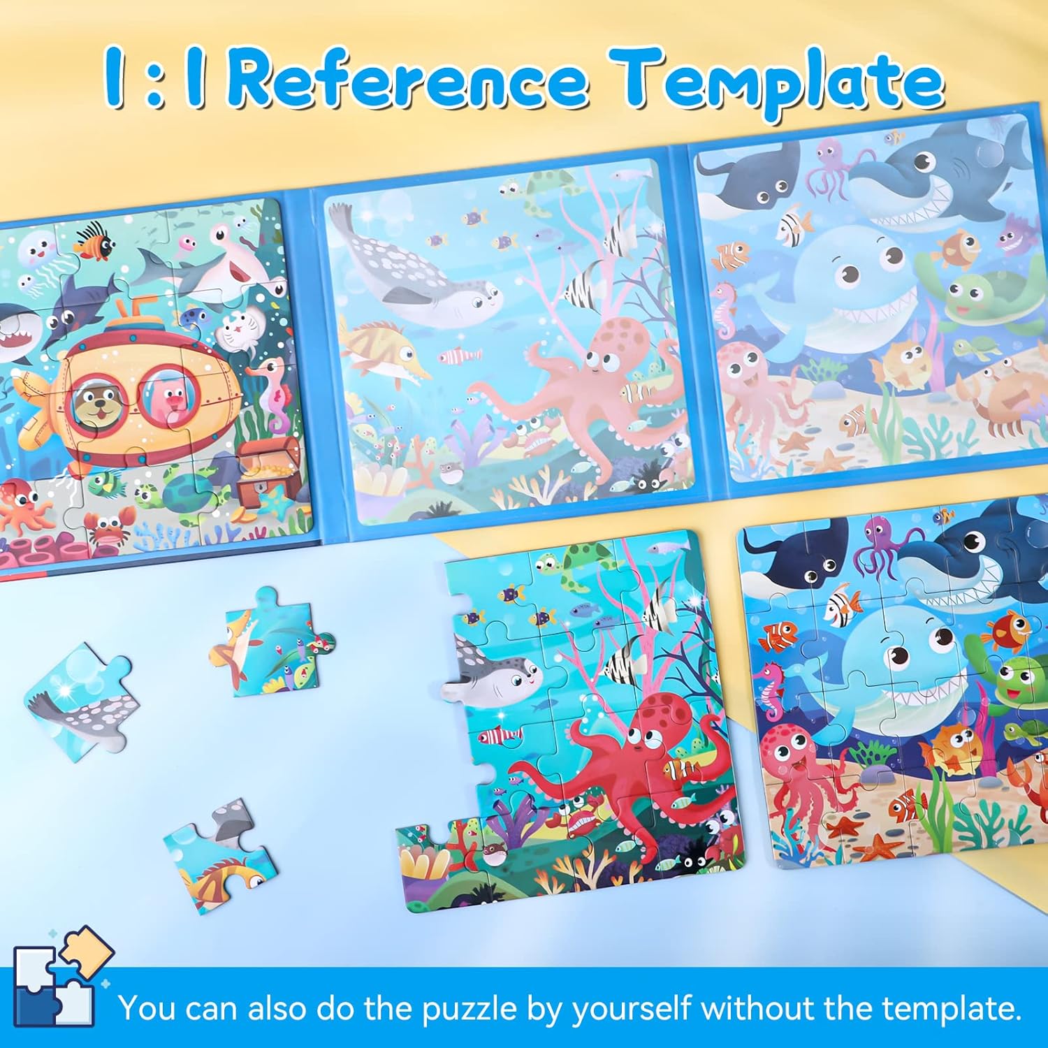 Puzzle magnetic din lemn，3 modele Animale，48 Piese，pentru baieti si ...