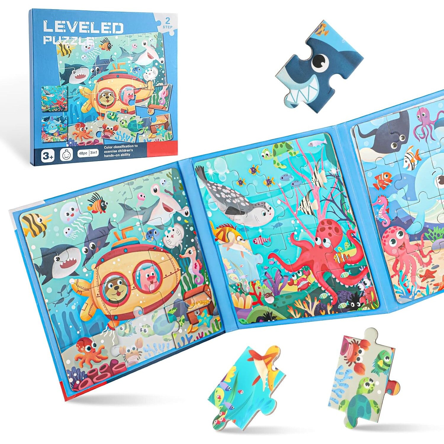 Puzzle magnetic din lemn，3 modele Animale，48 Piese，pentru baieti si ...