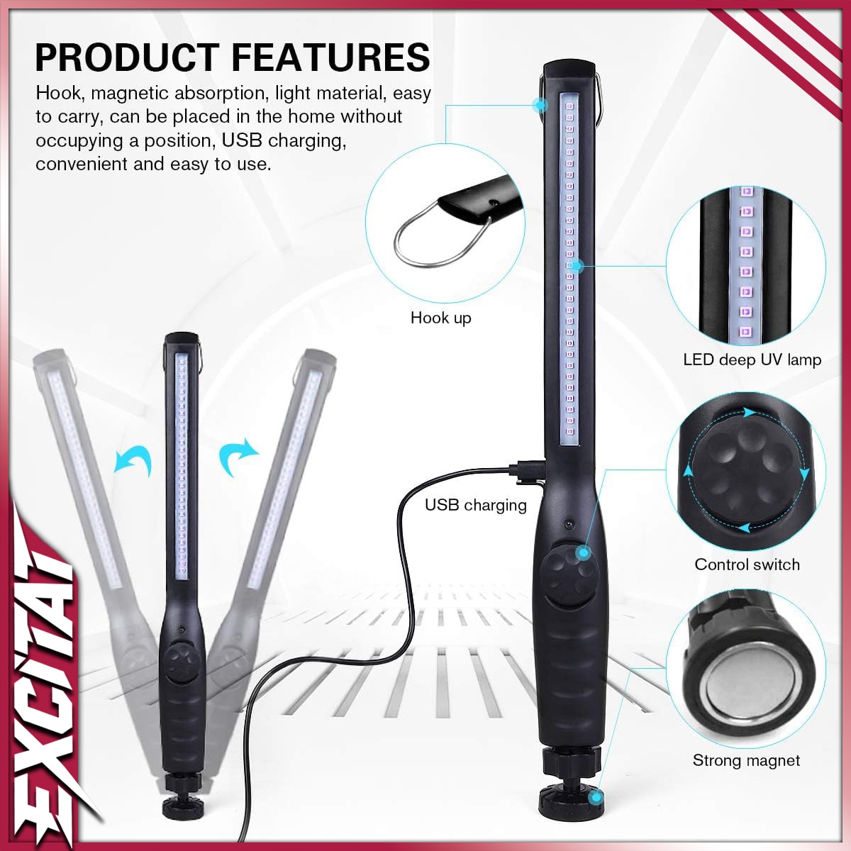 Lampa UVC Bactericida Portabila Wireless, Excitat®, Inrcarcabila ...