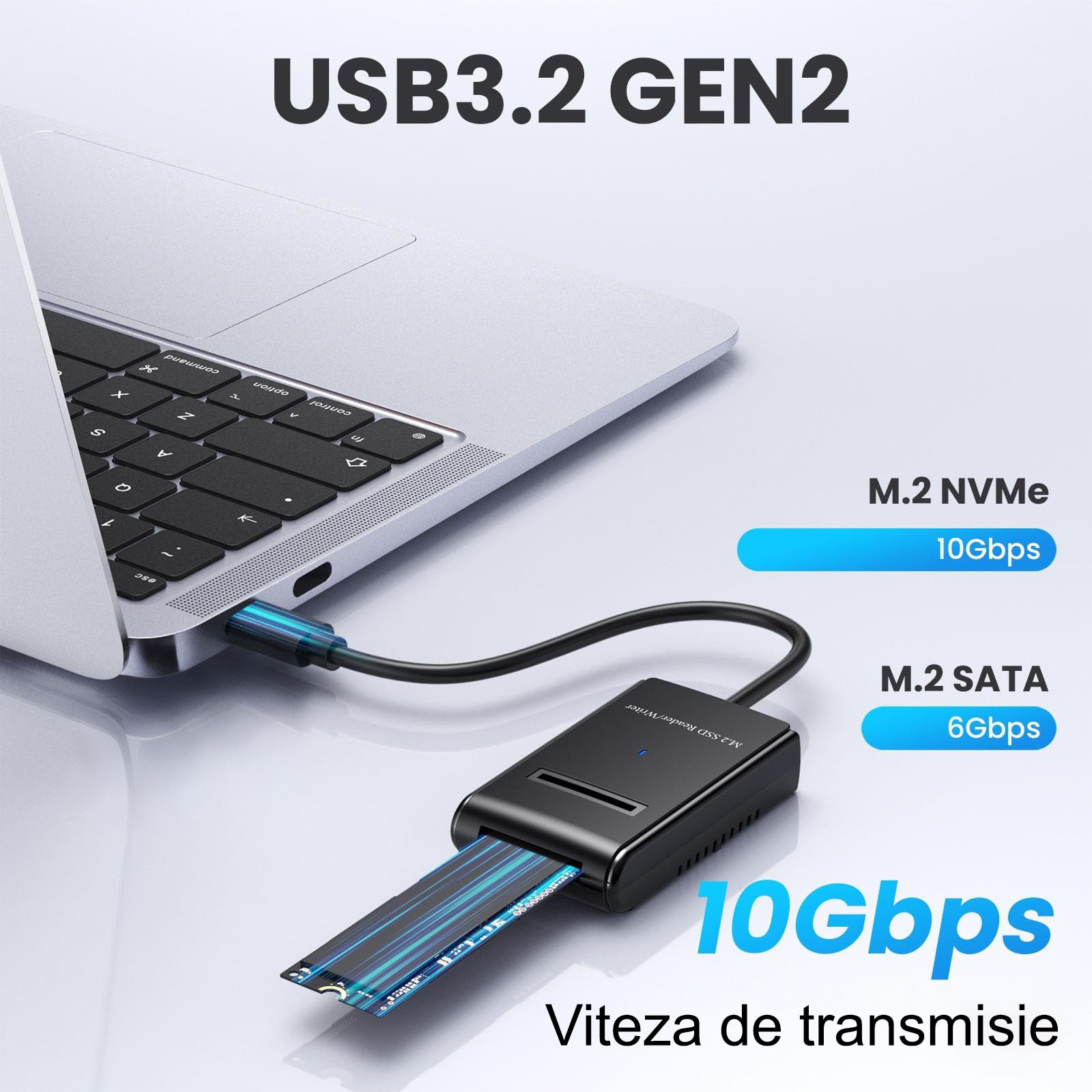 Adaptor profesional M.2 NVMe SATA, USB C, Plug and Play, citire rapida ...