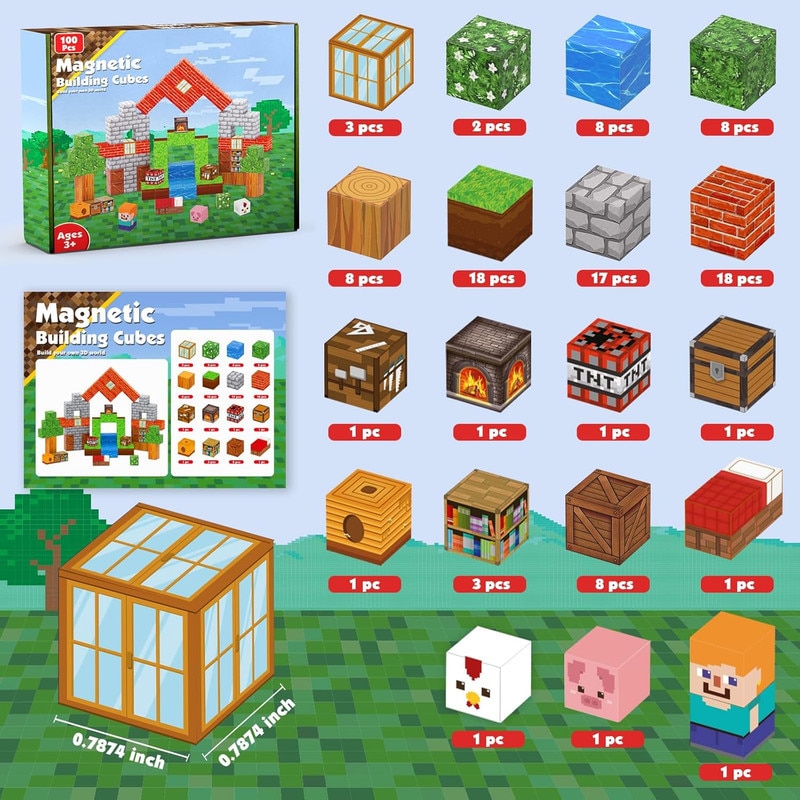 Set cuburi magnetice 100 bucati, Croloutoy,, 2x2cm, pentru copii 3-10 ...