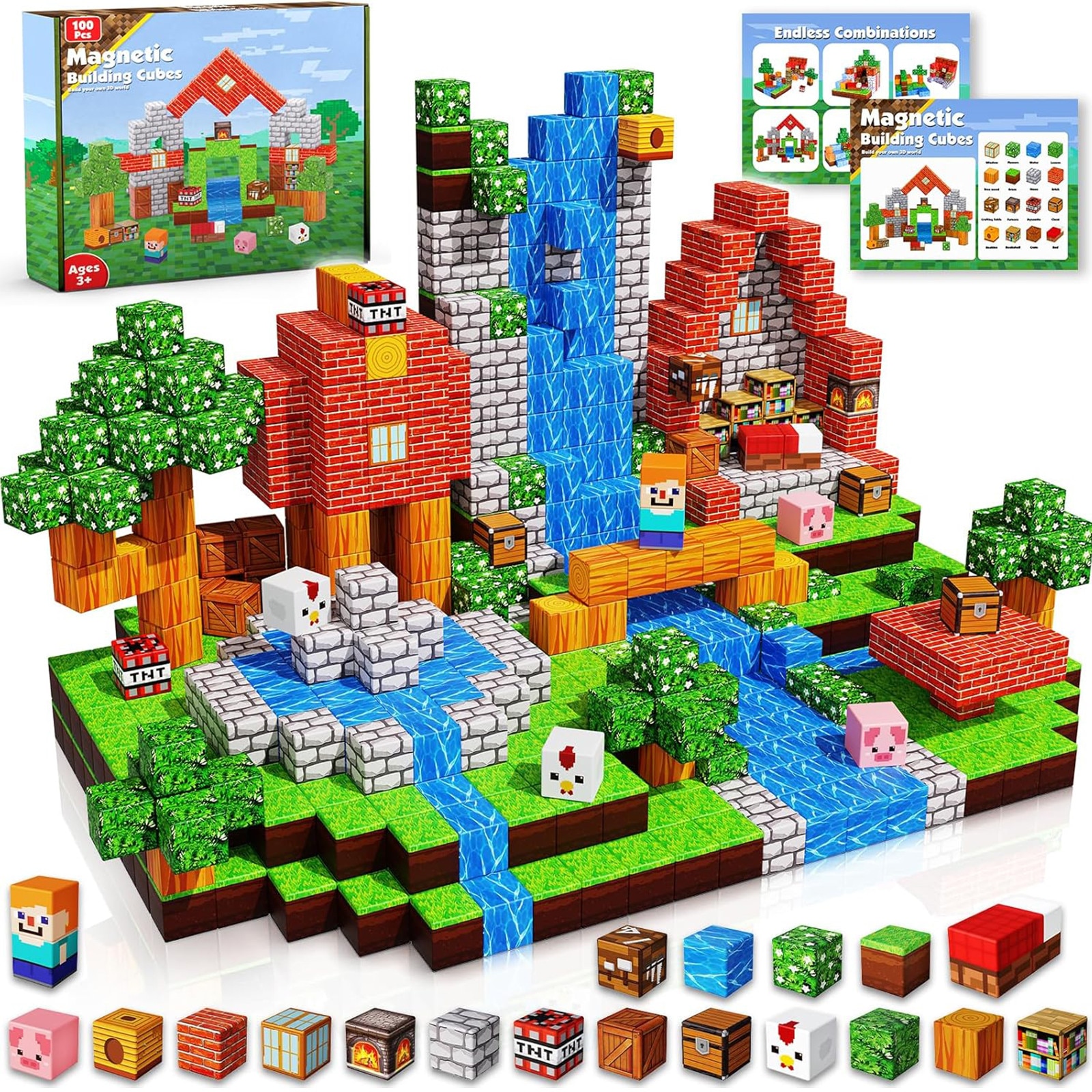 Set cuburi magnetice 100 bucati, Croloutoy,, 2x2cm, pentru copii 3-10 ...