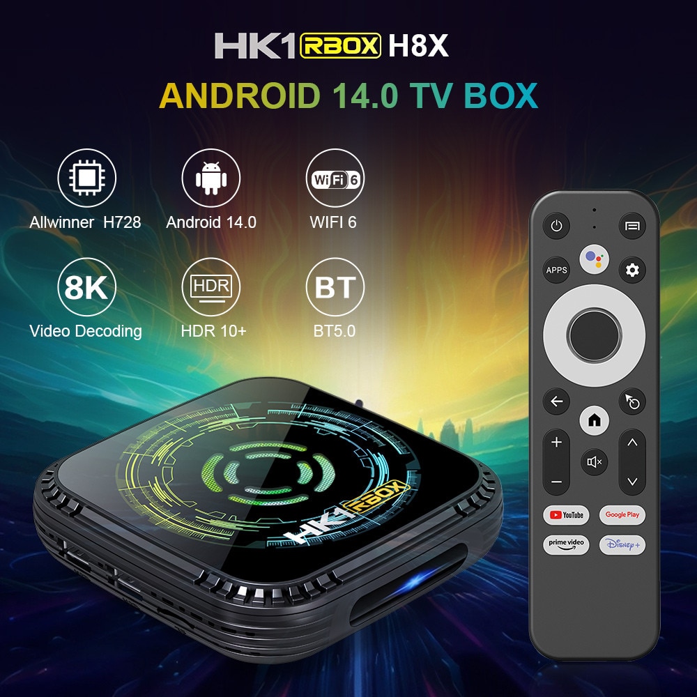 Smart TV Box Android 14, Media Player HK1 RBOX H8X 32 GB Allwinner H728 ...