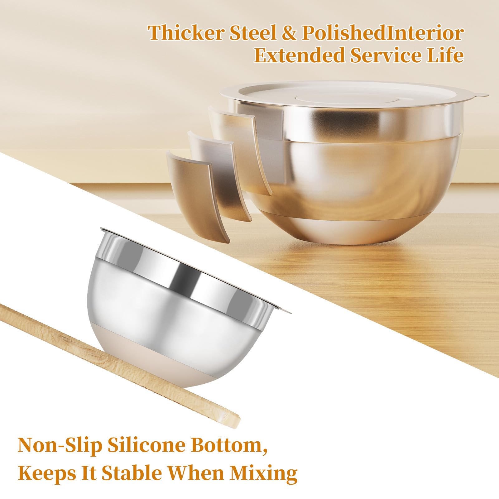 Set 6 boluri din inox cu capace, baza din silicon antiderapanta ...