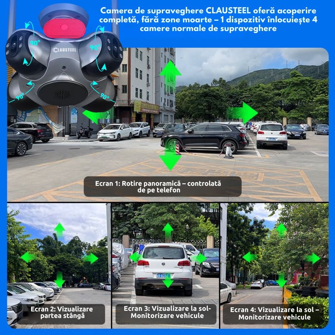 Camera supraveghere CLAUSTEEL 4in1 WiFi 360°, 4 lentile PTZ, 12MP ...