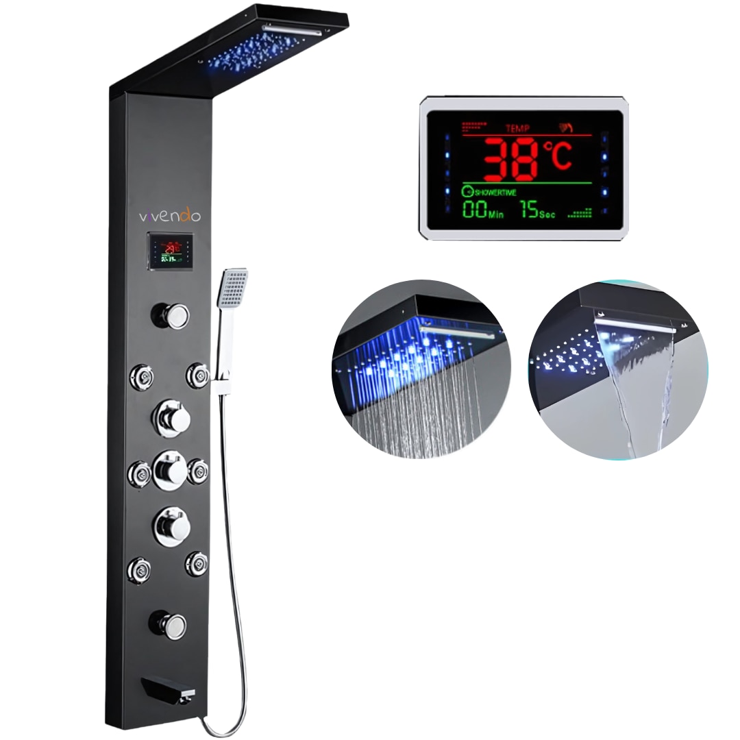 Coloana de Dus Vivendo SMART, Inox 304, Functie Cascada, Negru, Montaj ...