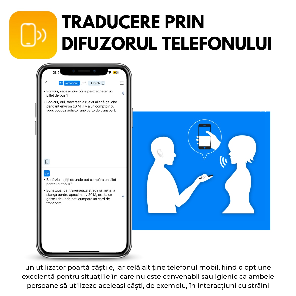 Casti cu Traducator pentru Conversatii in timp real, 144 Limbi ...