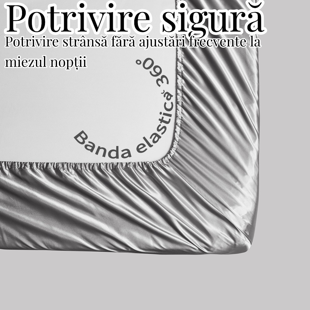 Cearsaf de pat cu elastic satin– Extrem de moale, neted ca matasea, gri ...