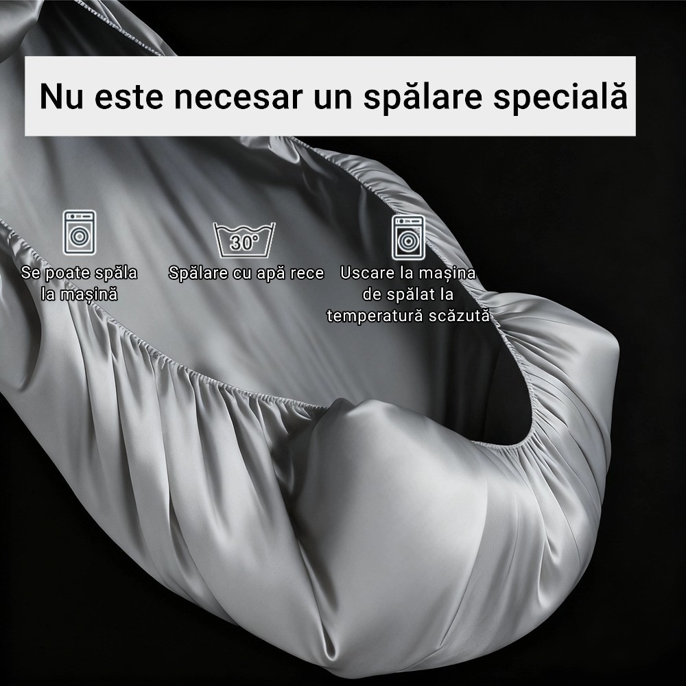 Cearsaf de pat cu elastic satin– Extrem de moale, neted ca matasea, gri ...