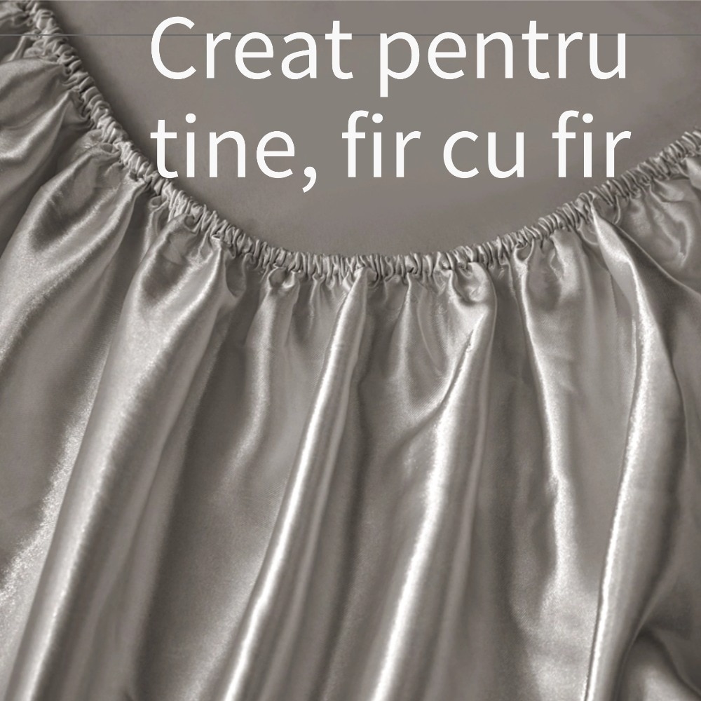 Cearsaf de pat cu elastic satin– Extrem de moale, neted ca matasea, gri ...