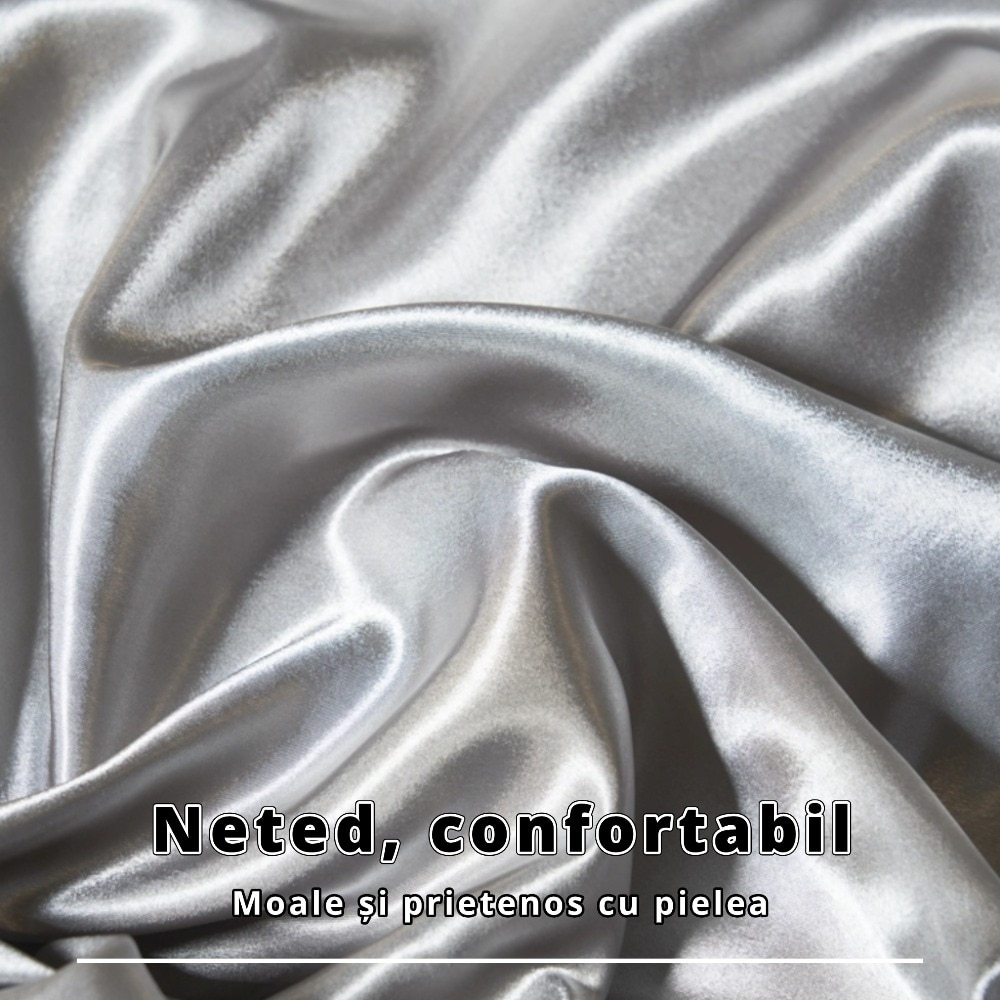 Cearsaf de pat cu elastic satin– Extrem de moale, neted ca matasea, gri ...