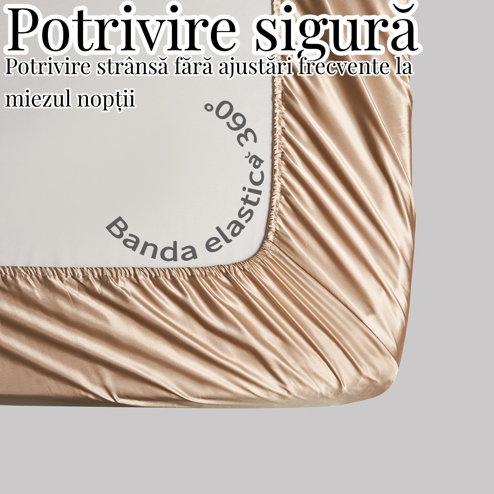 Cearceaf cu elastic satin– Extrem de moale, neted ca matasea, champagne ...