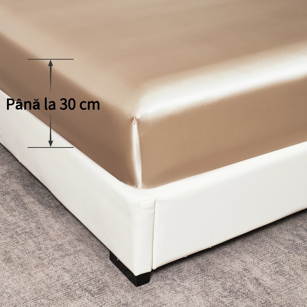 Cearceaf cu elastic satin– Extrem de moale, neted ca matasea, champagne ...
