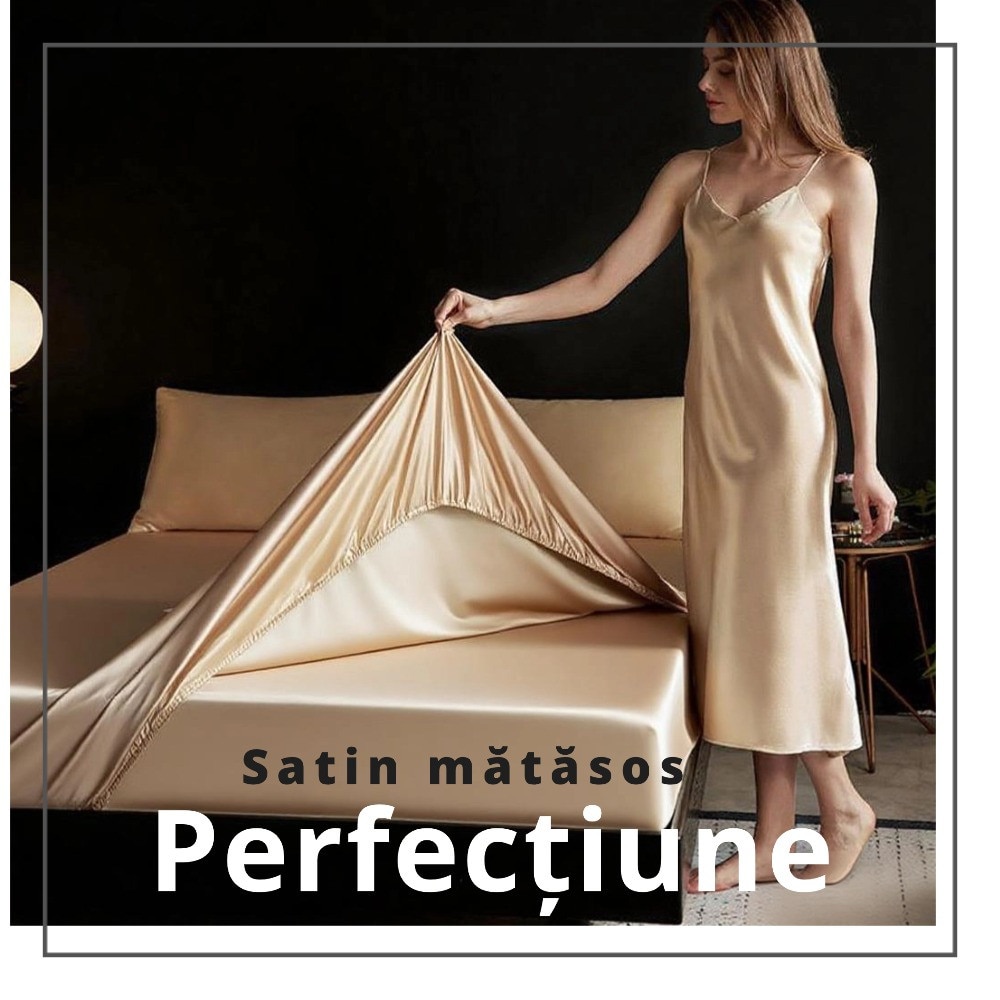 Cearceaf cu elastic satin– Extrem de moale, neted ca matasea, champagne ...
