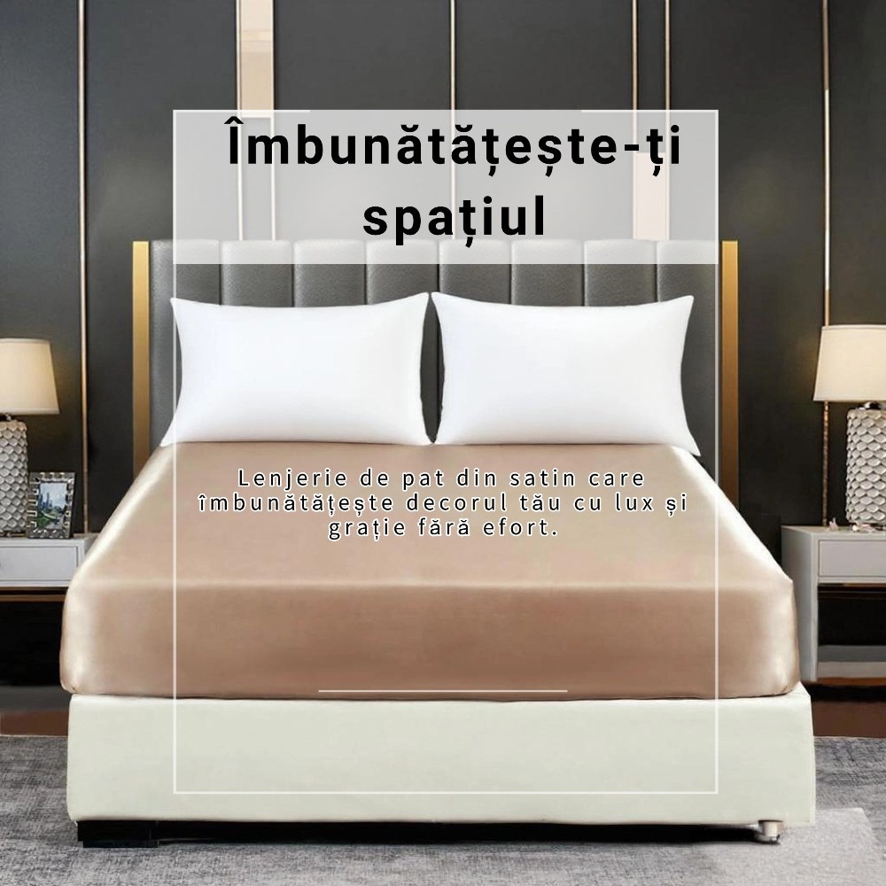 Cearceaf cu elastic satin– Extrem de moale, neted ca matasea, champagne ...