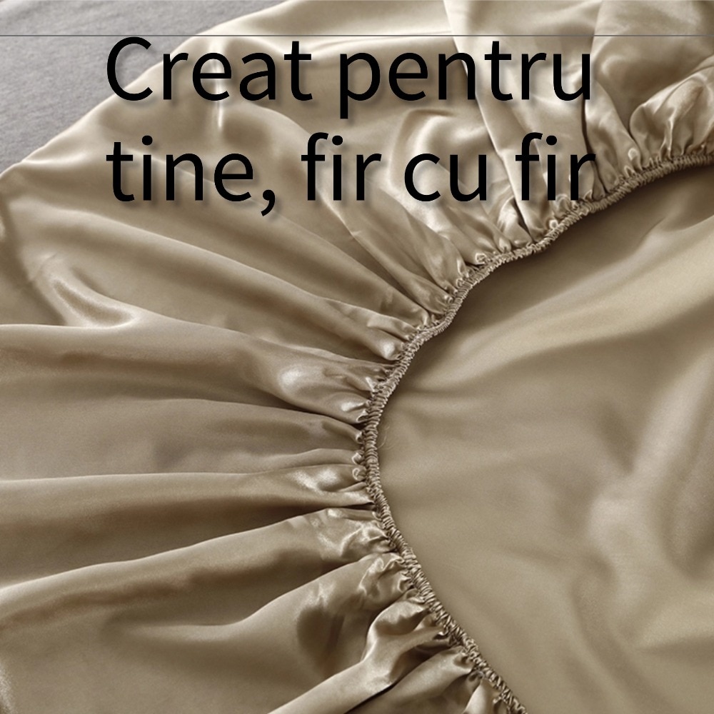 Cearceaf cu elastic satin– Extrem de moale, neted ca matasea, champagne ...