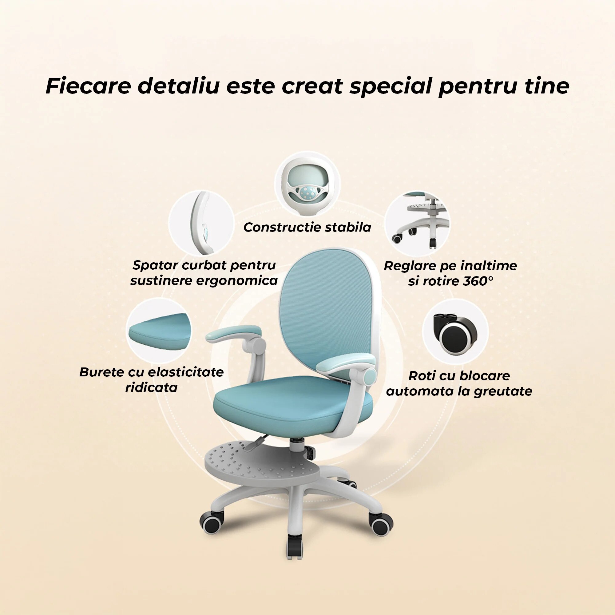 Scaun Reglabil pentru Copii – Model Ergonomic cu Spatar Confortabil ...