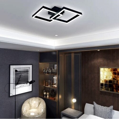 Lustra LED smart cu telecomanda, neagra, patrata, 75W, dimabila, lumina ...