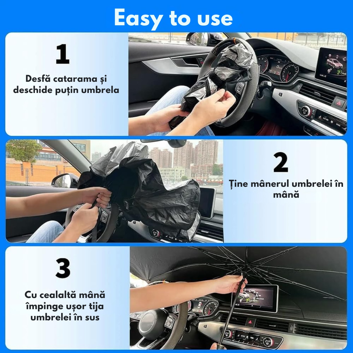 Parasolar Auto tip Umbrela Retractabila, Protectie Solara UV pentru ...