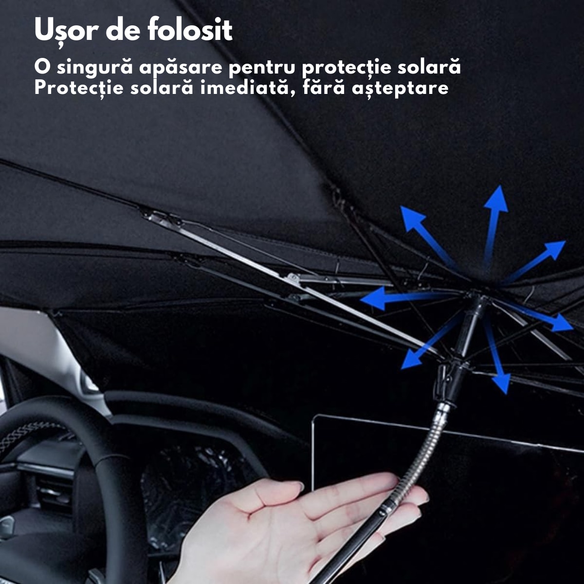 Parasolar Auto tip Umbrela Retractabila, Protectie Solara UV pentru ...