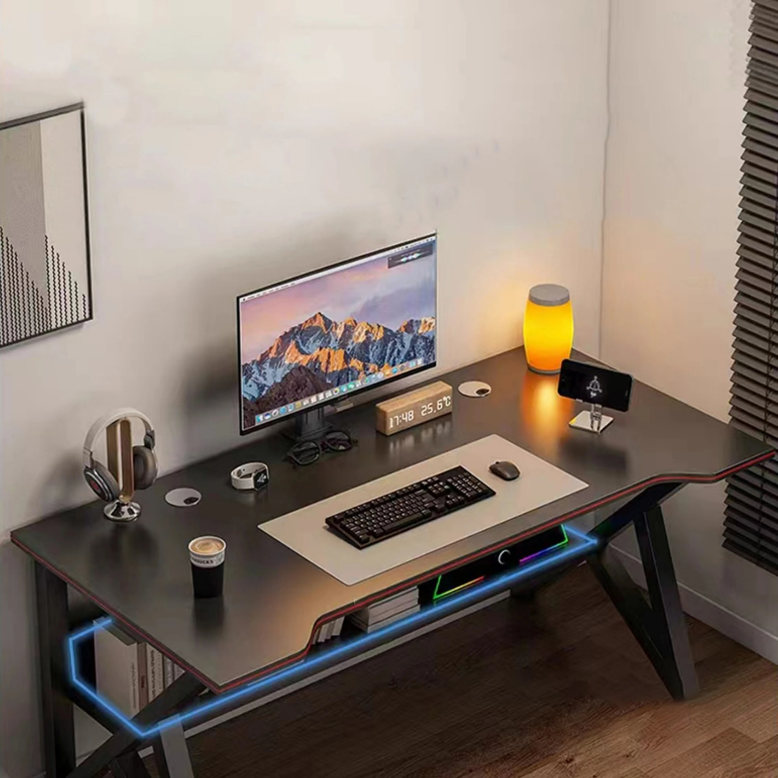 Birou pentru gaming, Zola, 120 x 60 x 75 cm, cadru otel, blat MDF ...