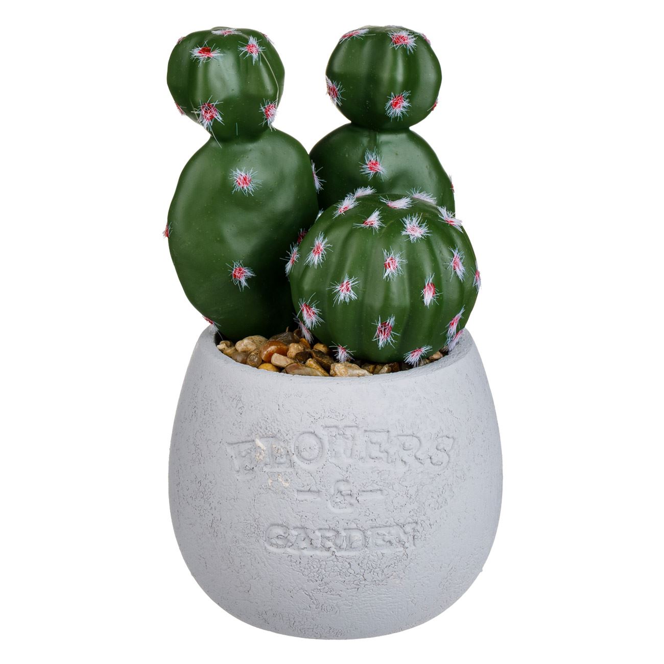 Ghiveci din ciment cu planta artificiala cactus cu flori albe 16.5cm ...