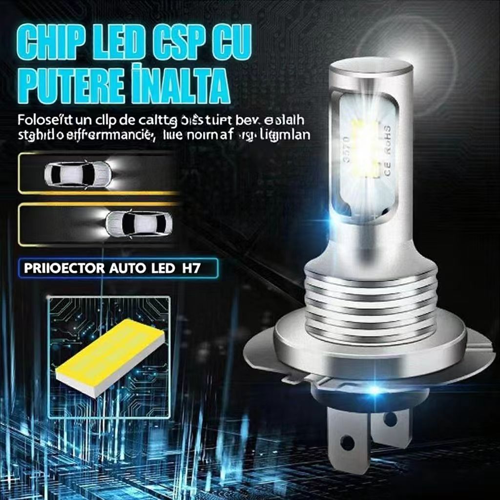 Set de 2 becuri LED Auto H7 80W, 6000K, 12-24V, Alb Rece Compatibile ...