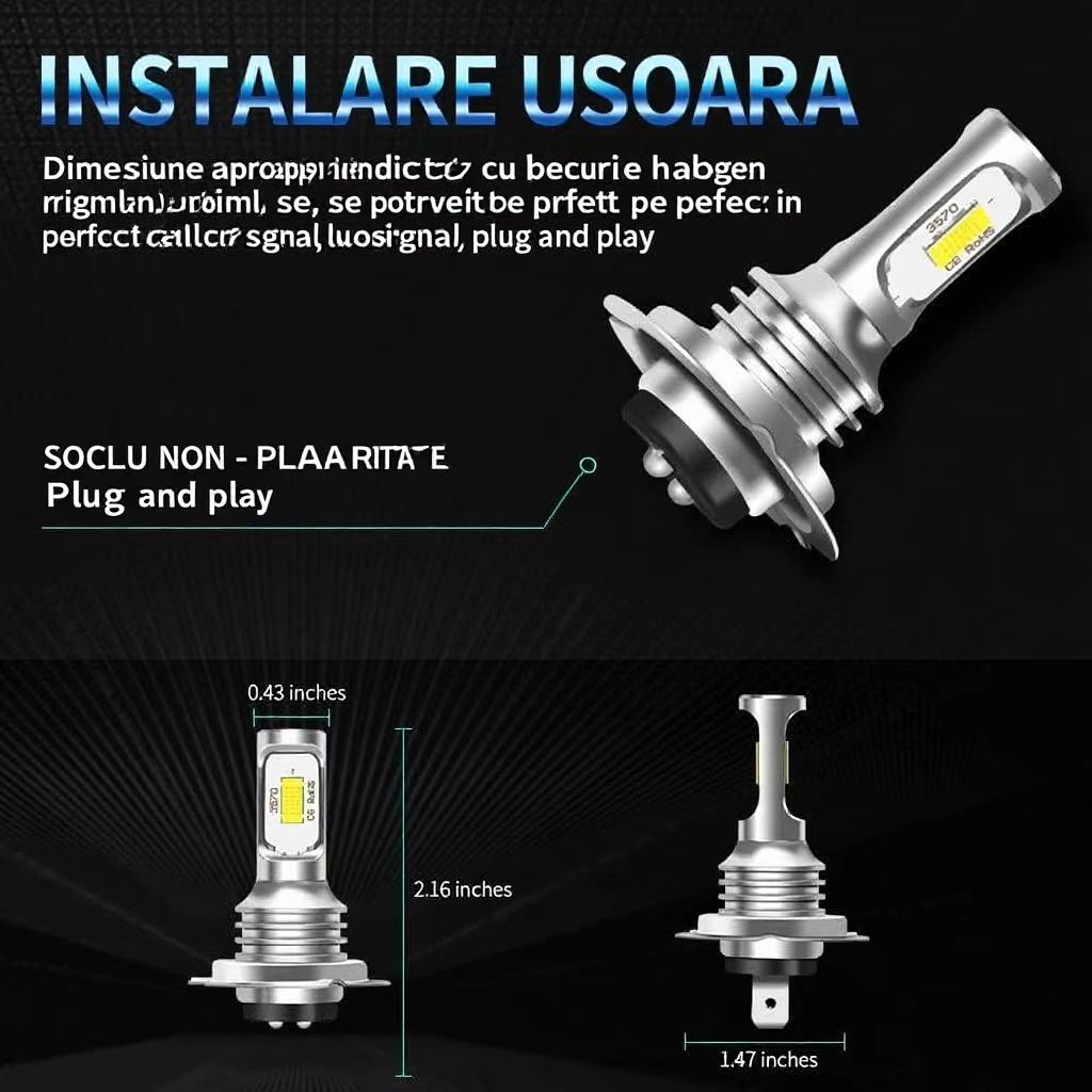 Set de 2 becuri LED Auto H7 80W, 6000K, 12-24V, Alb Rece Compatibile ...