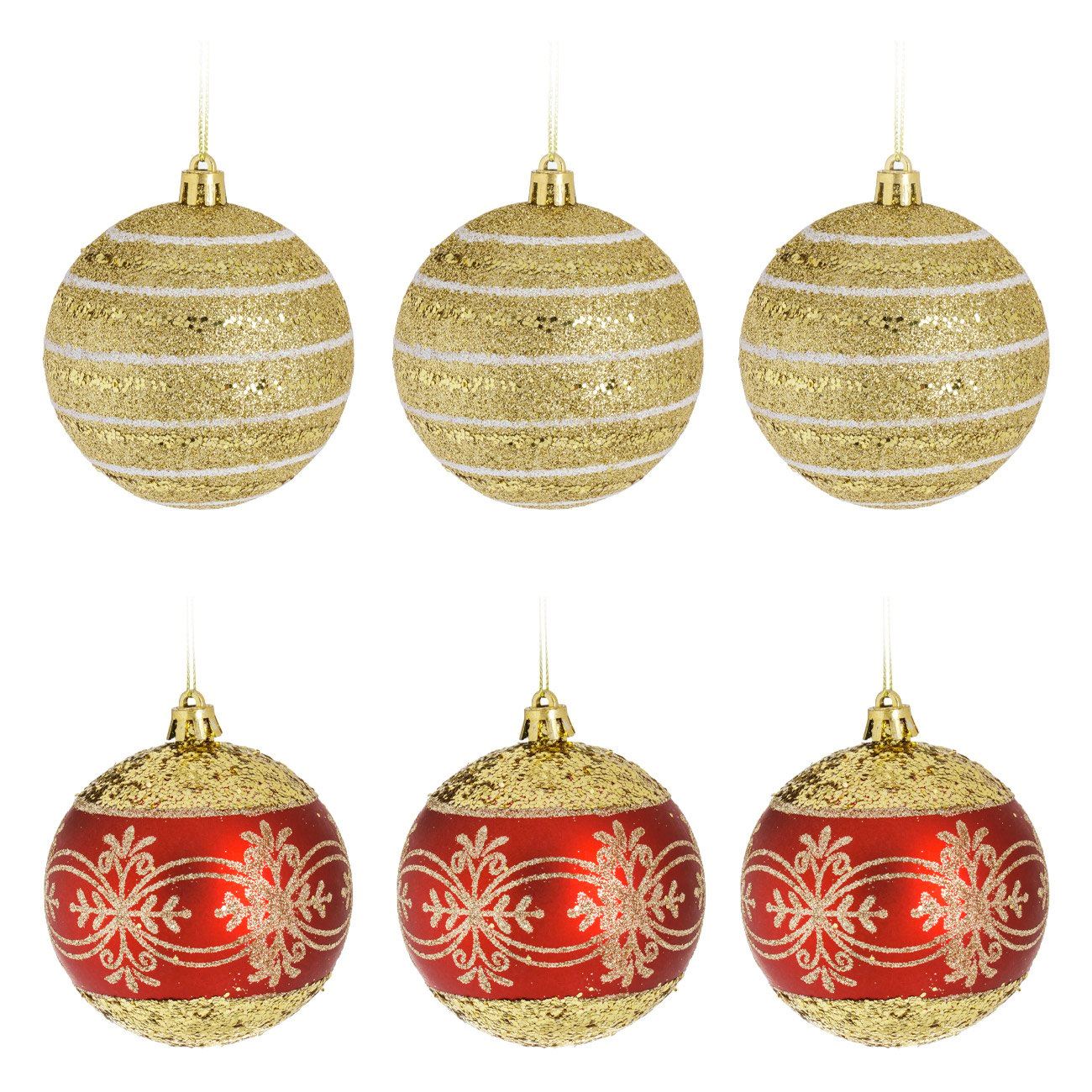 Set globuri de craciun rosii aurii cu glitter ø8cm - 6buc - eMAG.ro
