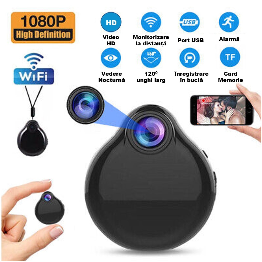 Mini Camera de Supraveghere, WiFi, 1080P, Full HD, Detectie miscare ...