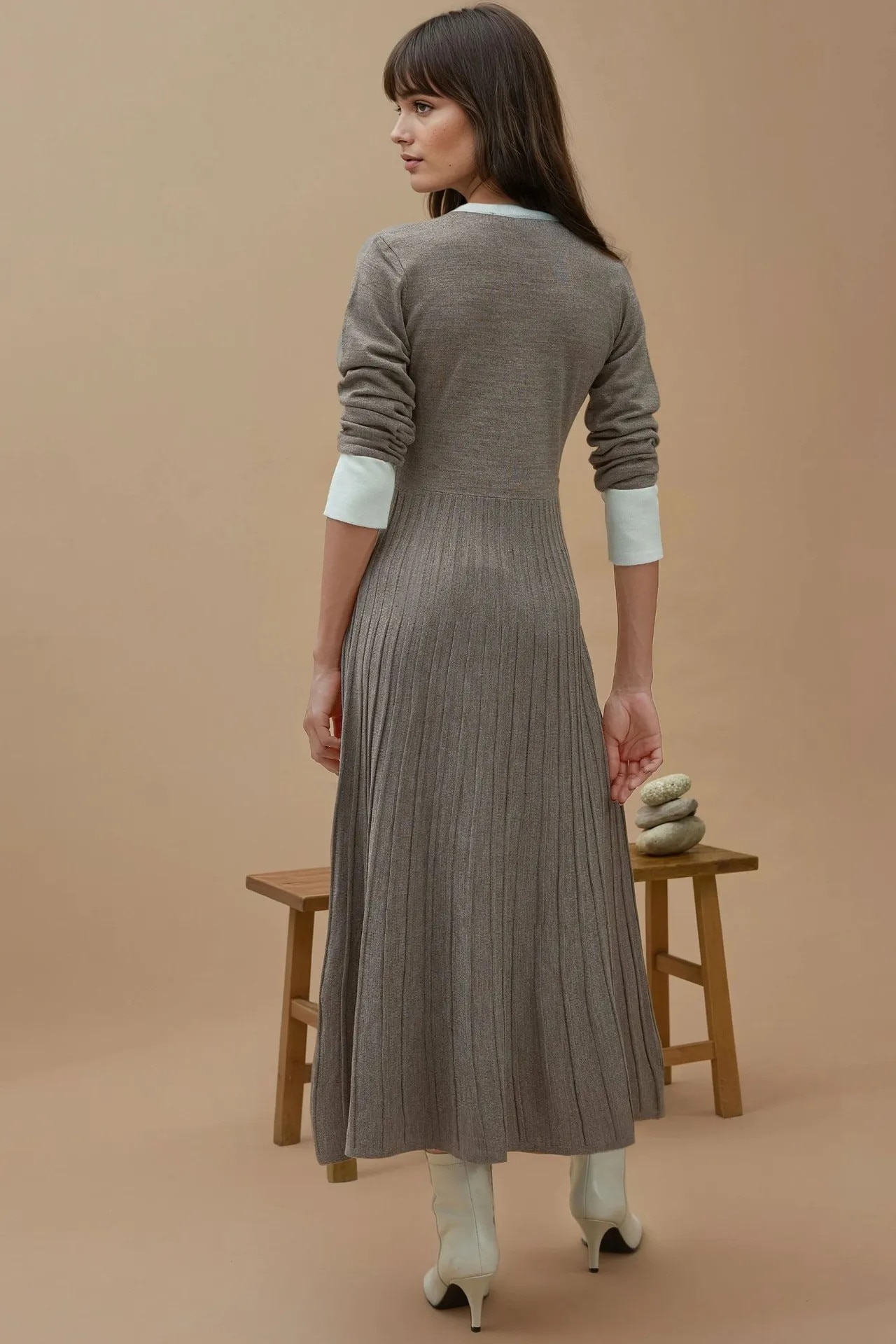 Rochie maxi tricotata, HiCCUP, texturata, maro melange, material tricot ...