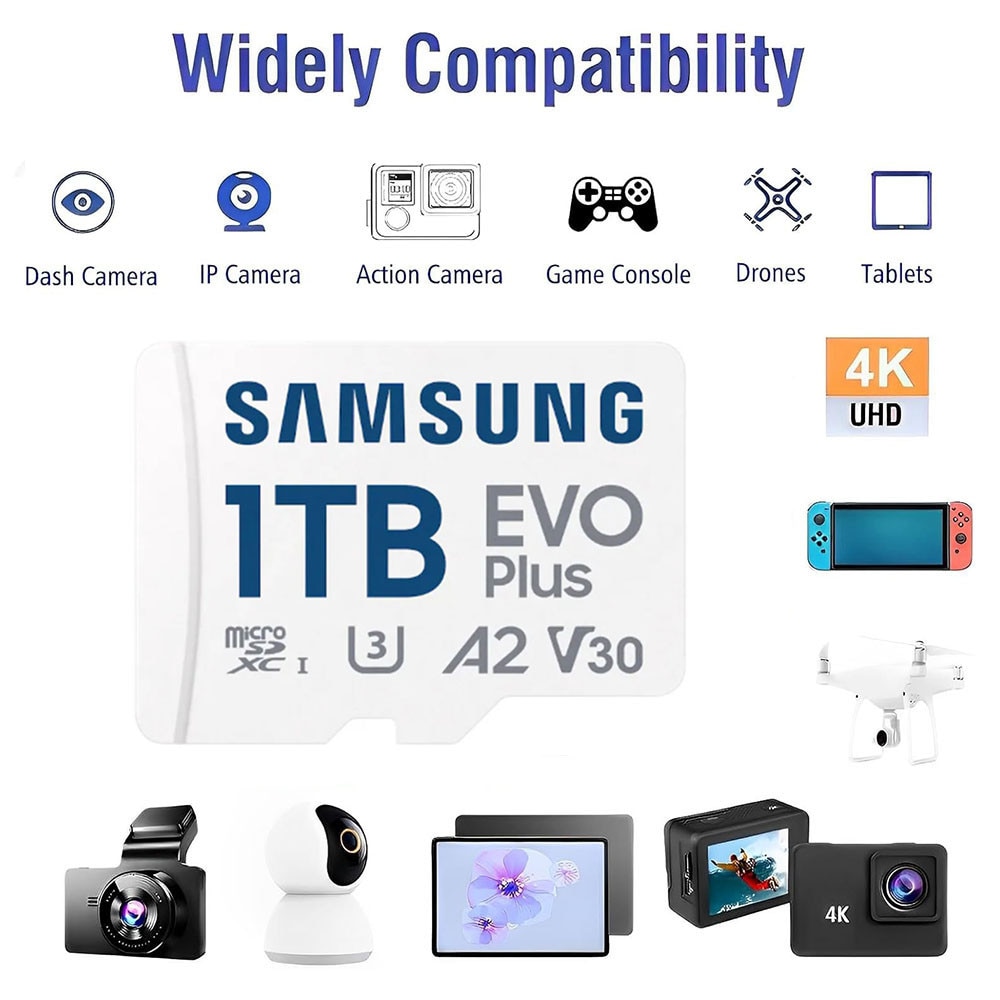 Card memorie microSDXC, samsung, 1TB Clasa 10 V30 UHS-I U3 cu adaptor ...