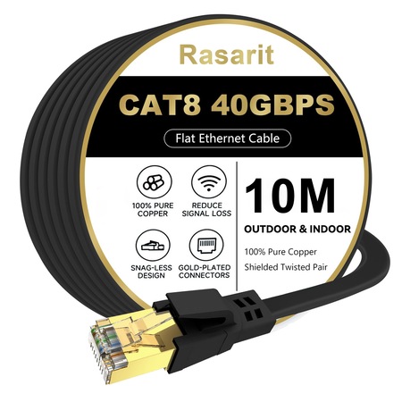 Cablul Ethernet Cat 8, 10 m, 40 Gbps, 2000 MHz, cablu Cat8 plat de mare ...