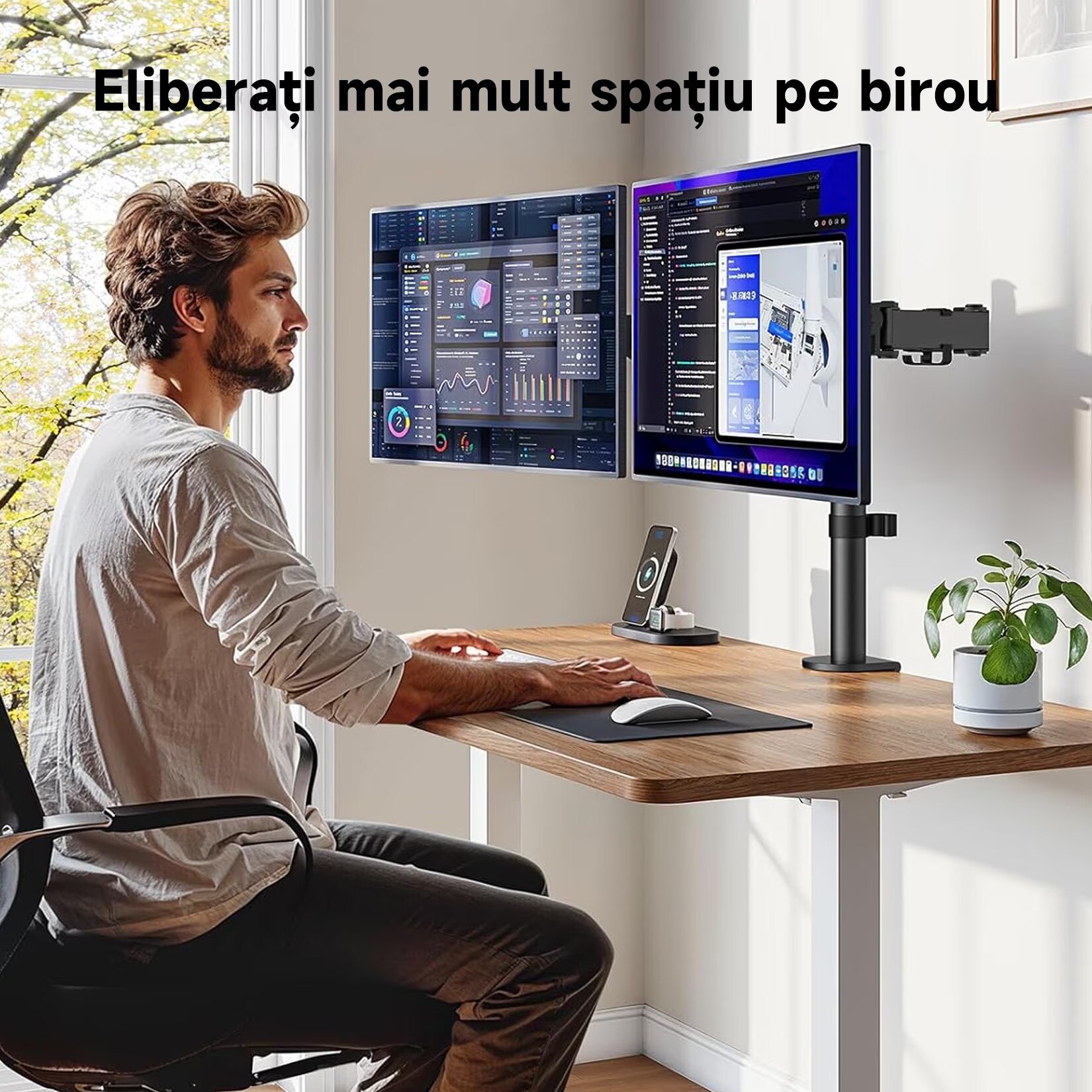 Suport birou 2 monitoare, Wacorresi, 2 brate reglabile si ajustabile ...