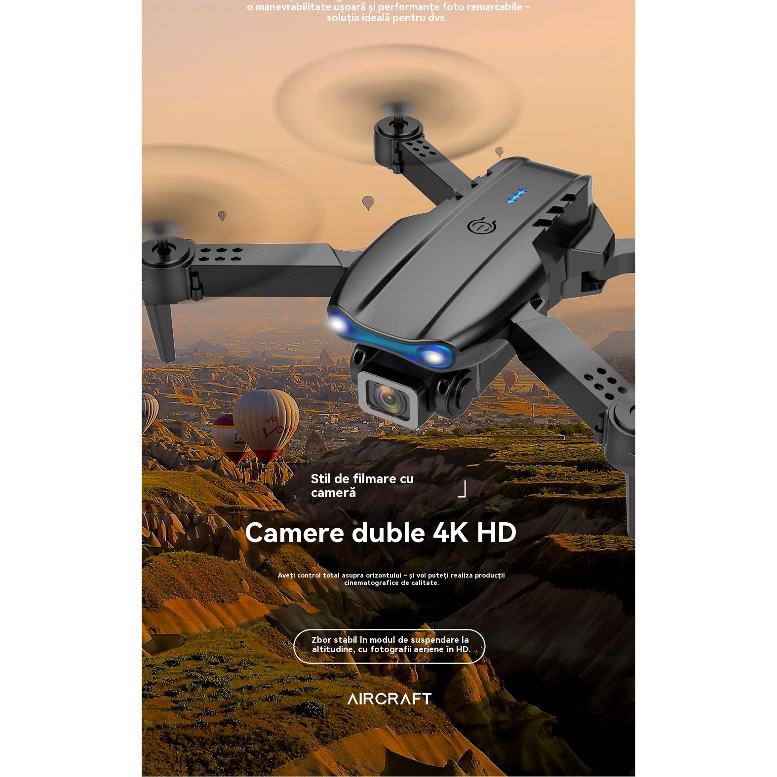 Kit drona, ZOUN, HD, lentila dubla, telecomanda, include piese de ...