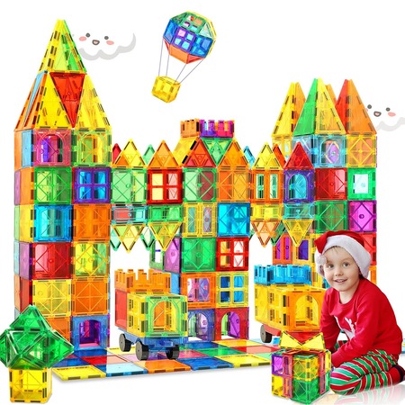 Set de constructie cu placi magnetice, 100 piese, 7,5cm, 2 Figurine, 2 ...