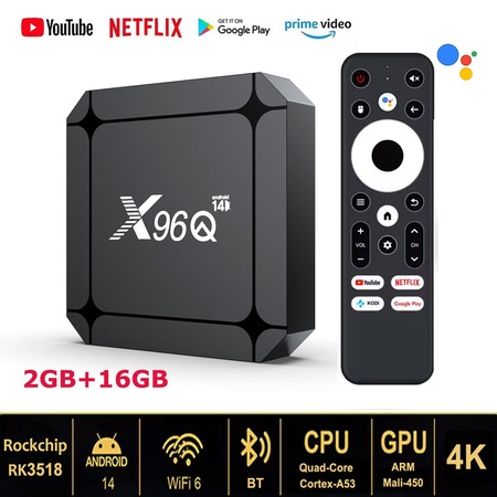 Smart TV Box Android 14, Media Player X96Q RK3518 Quad Core TV Box 16GB ...