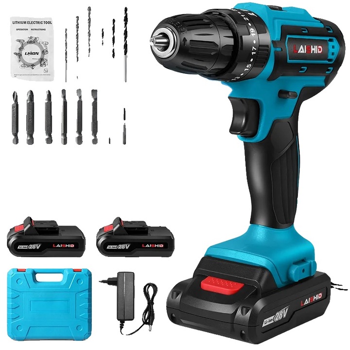 Masina de gaurit si insurubat fara fir, dual speed, lumina de lucru ...