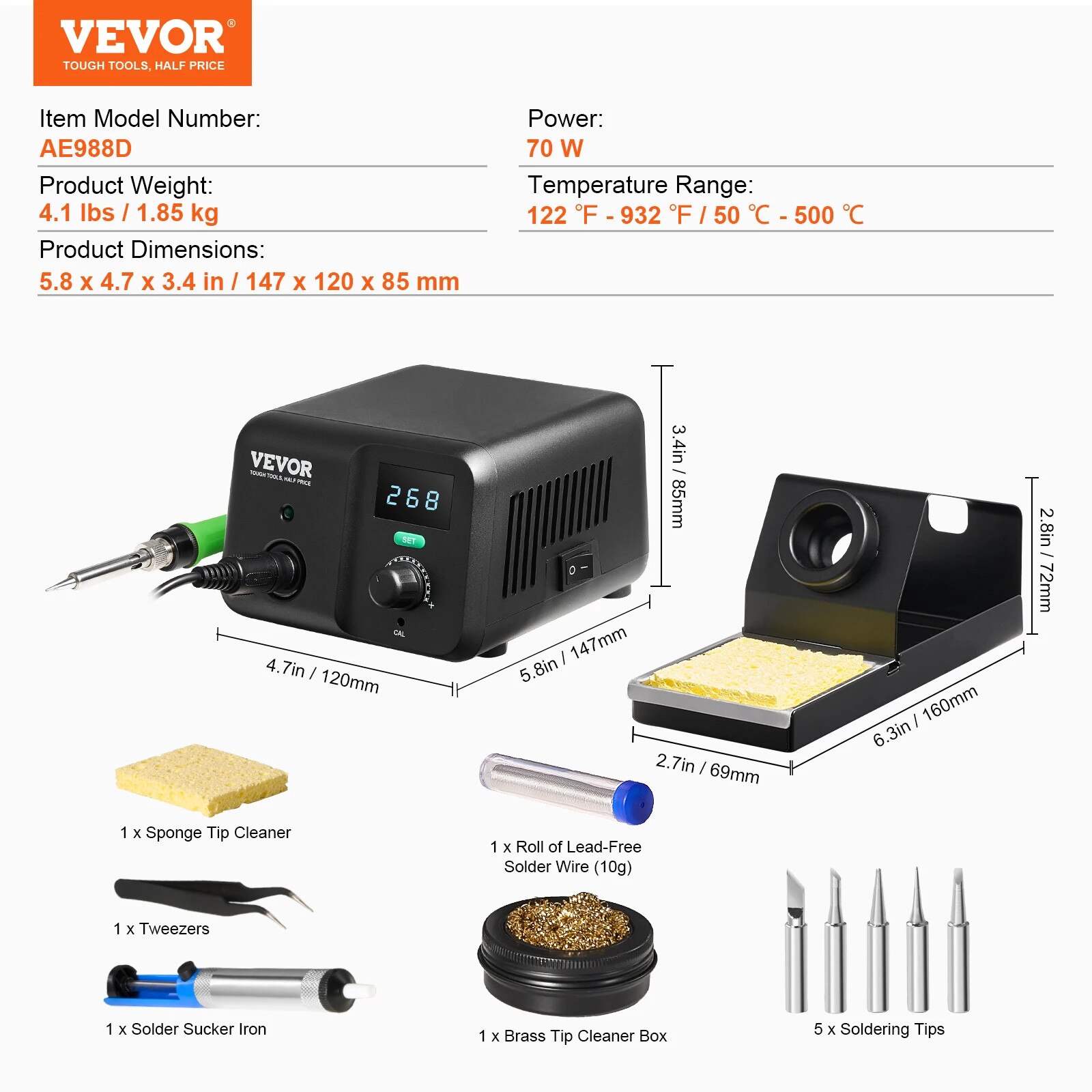 Statie de lipit, VEVOR, 70W, control PID, mod de somn automat ...