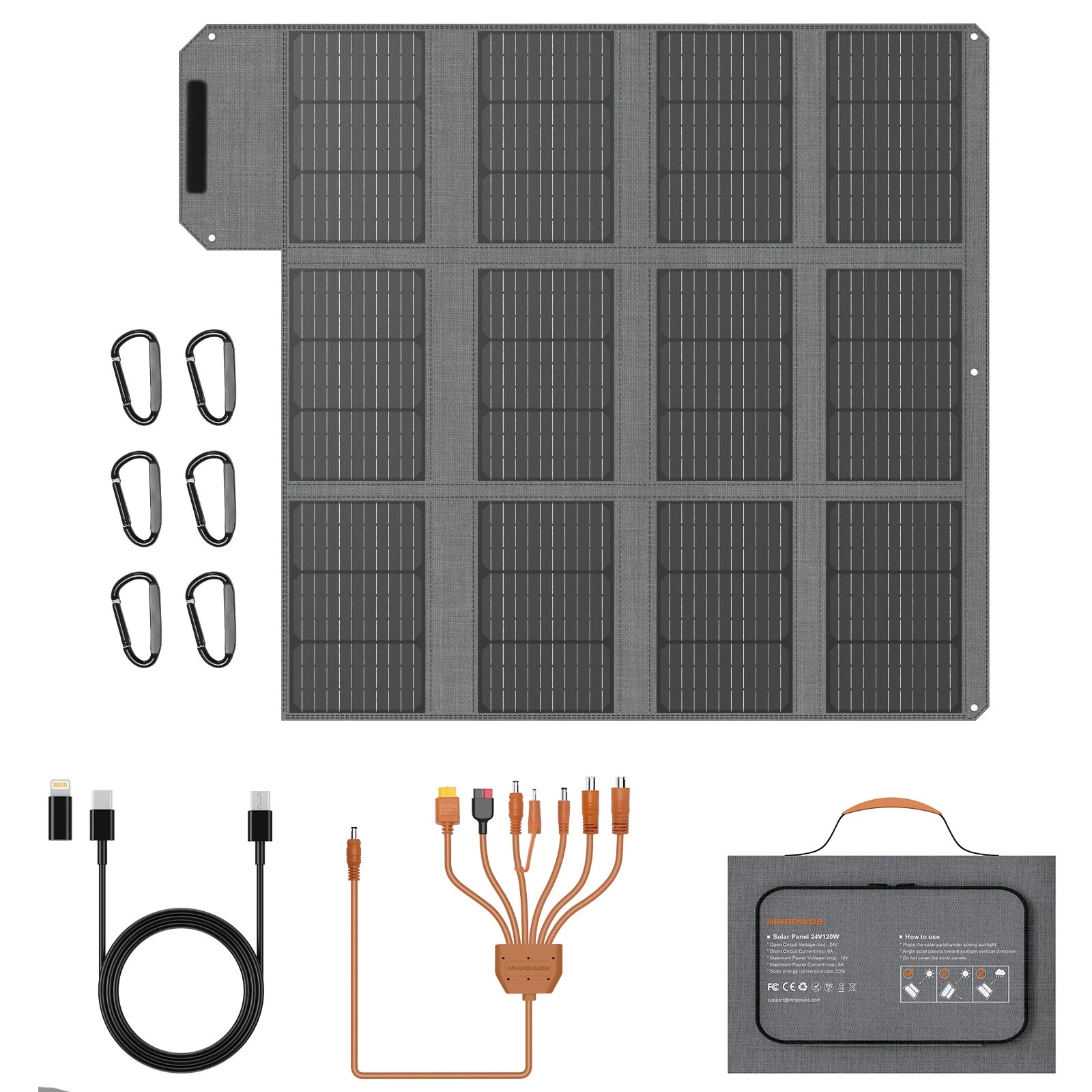 Incarcator solar pliabil 120W, 4 porturi de iesire, design compact ...
