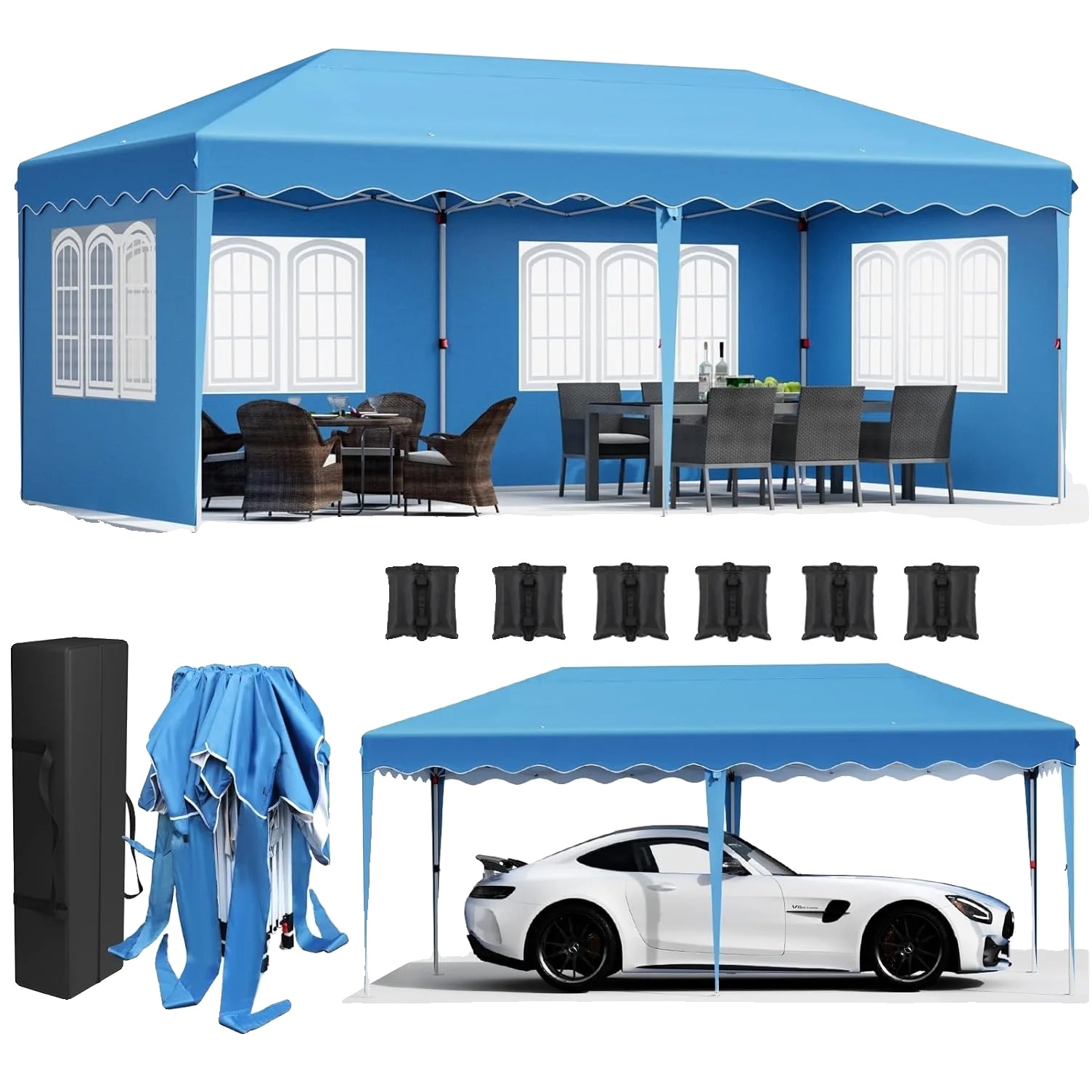 Pavilion pop-up, protectie UV, albastru, 3x6m, set cu accesorii - eMAG.ro
