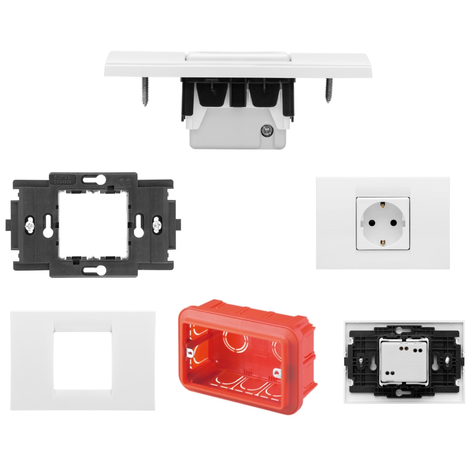 Set priza tripla Gewiss, 16A, alb, pentru doza 3M, montaj tencuiala ...